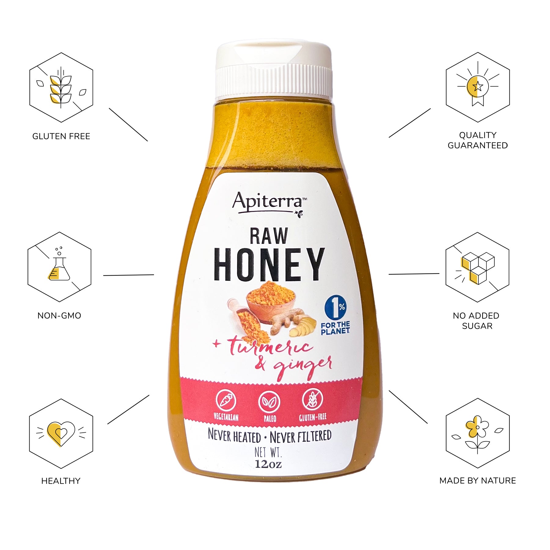 Raw Honey with Turmeric & Ginger, 12 oz (pack of 3) – Apiterra, Inc